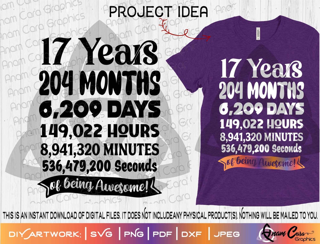 17 Years of Being Awesome |cut or Print Diyart | Seventeen 17th 17 Teen ...