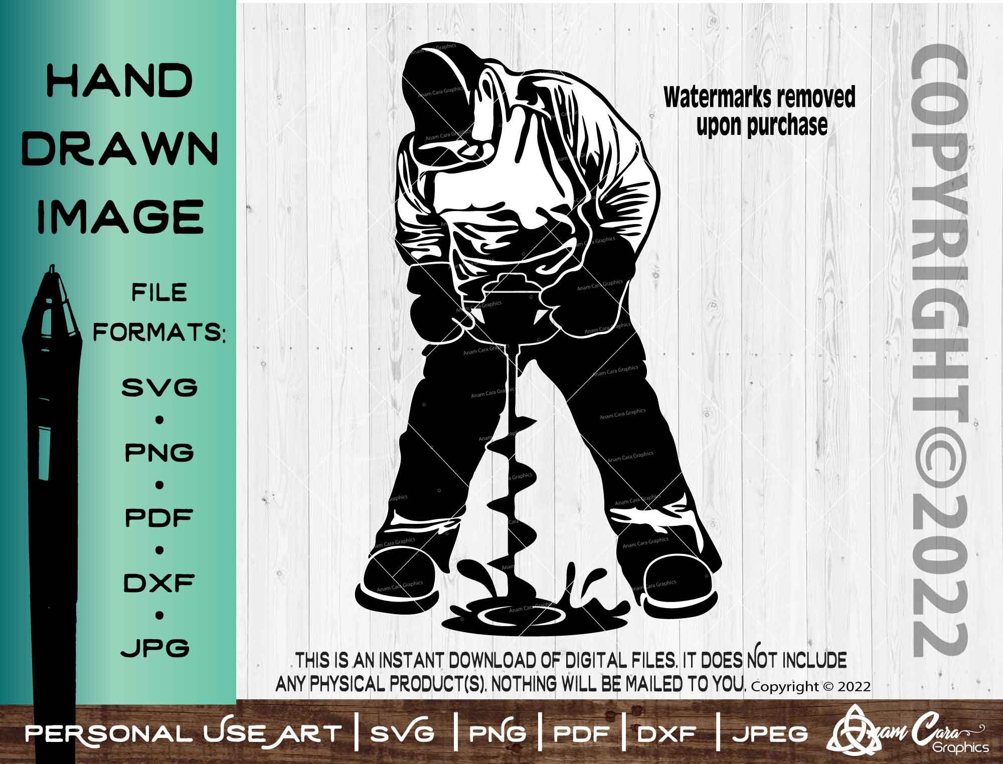 Hand Drawn Man With Auger Digital Design SVG Cut or Print - Etsy
