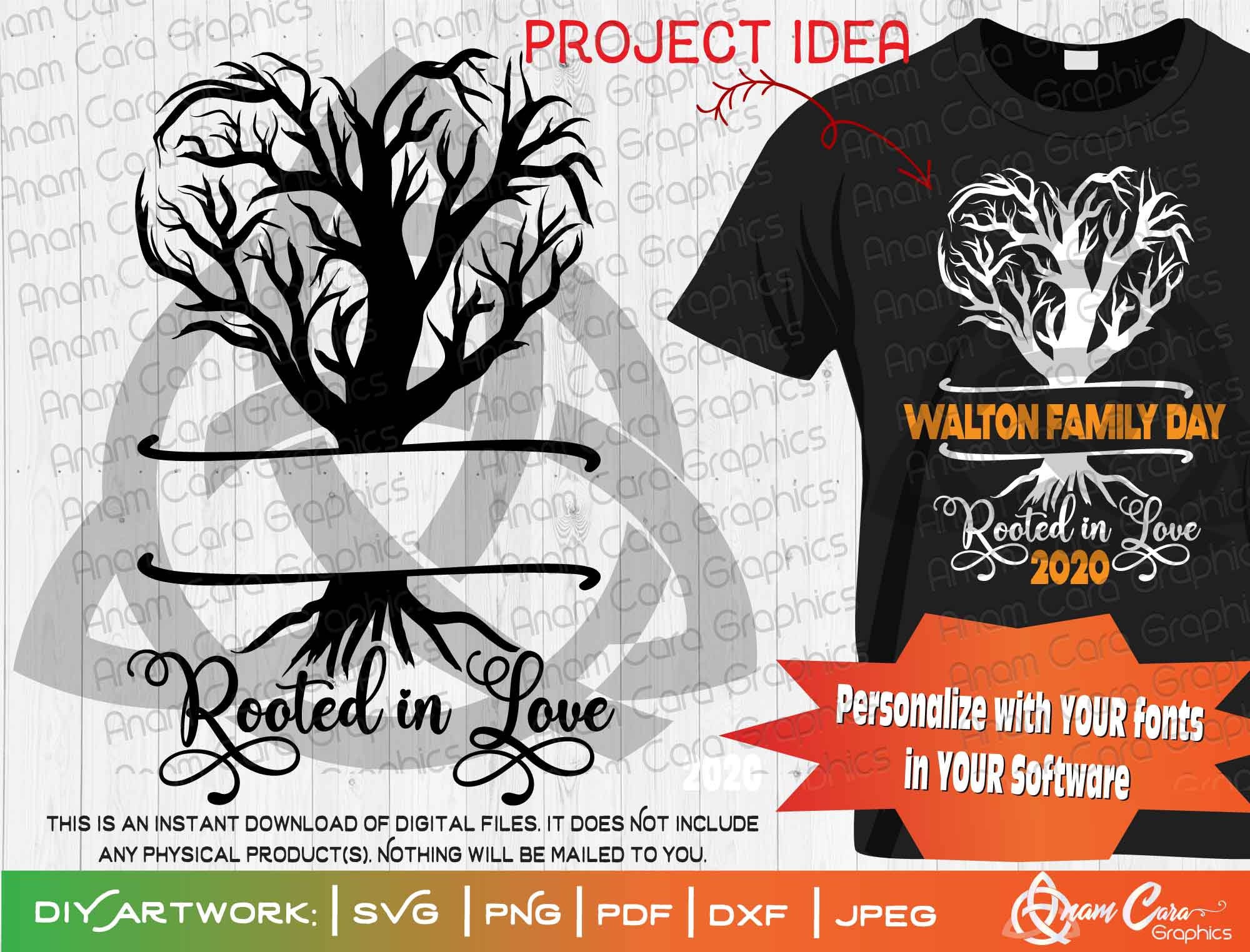 Rooted in Love Family Tree Split Template cut or Print DIY | Etsy