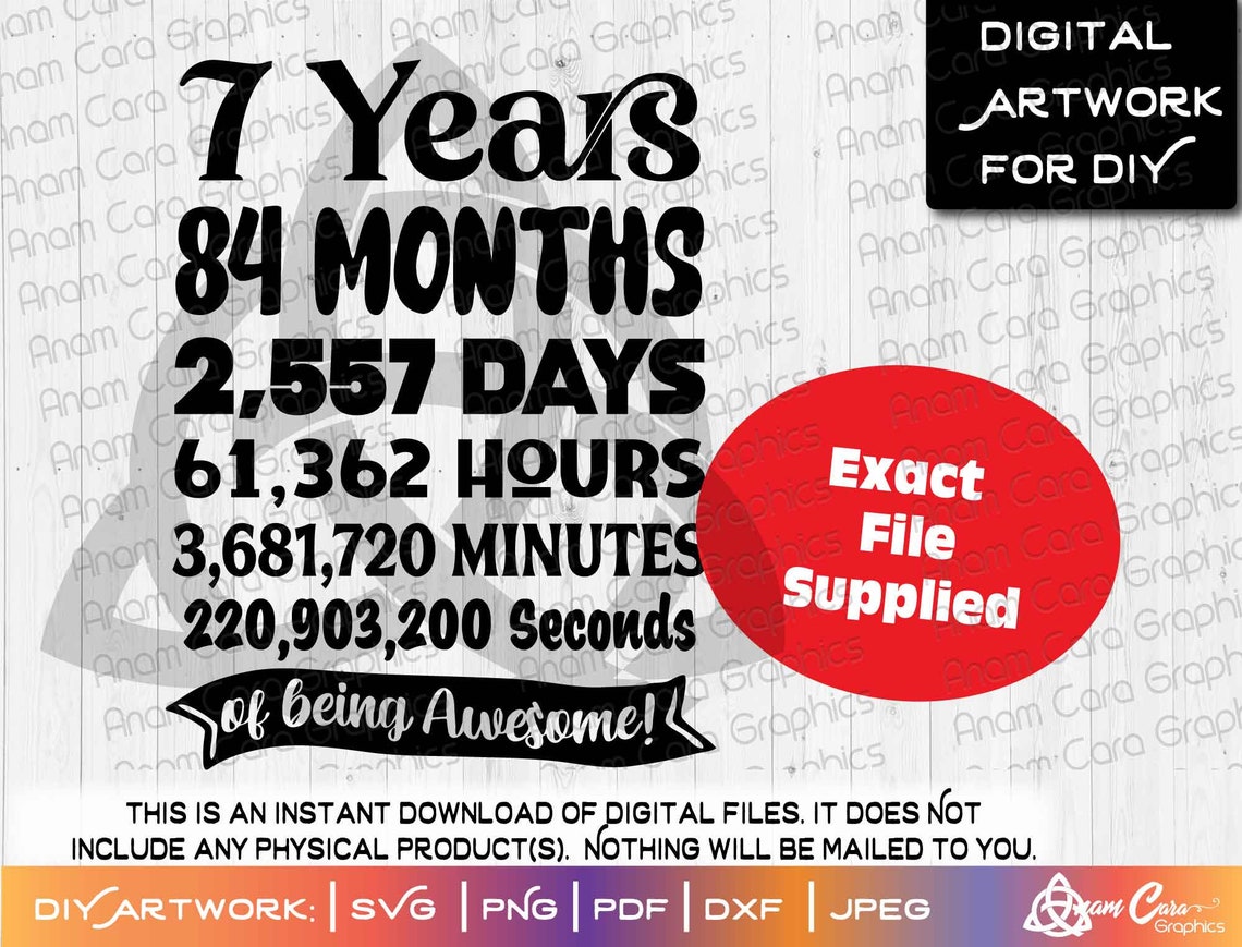 7 Years of Being Awesome cut or Print Diyart Seventh 7th - Etsy
