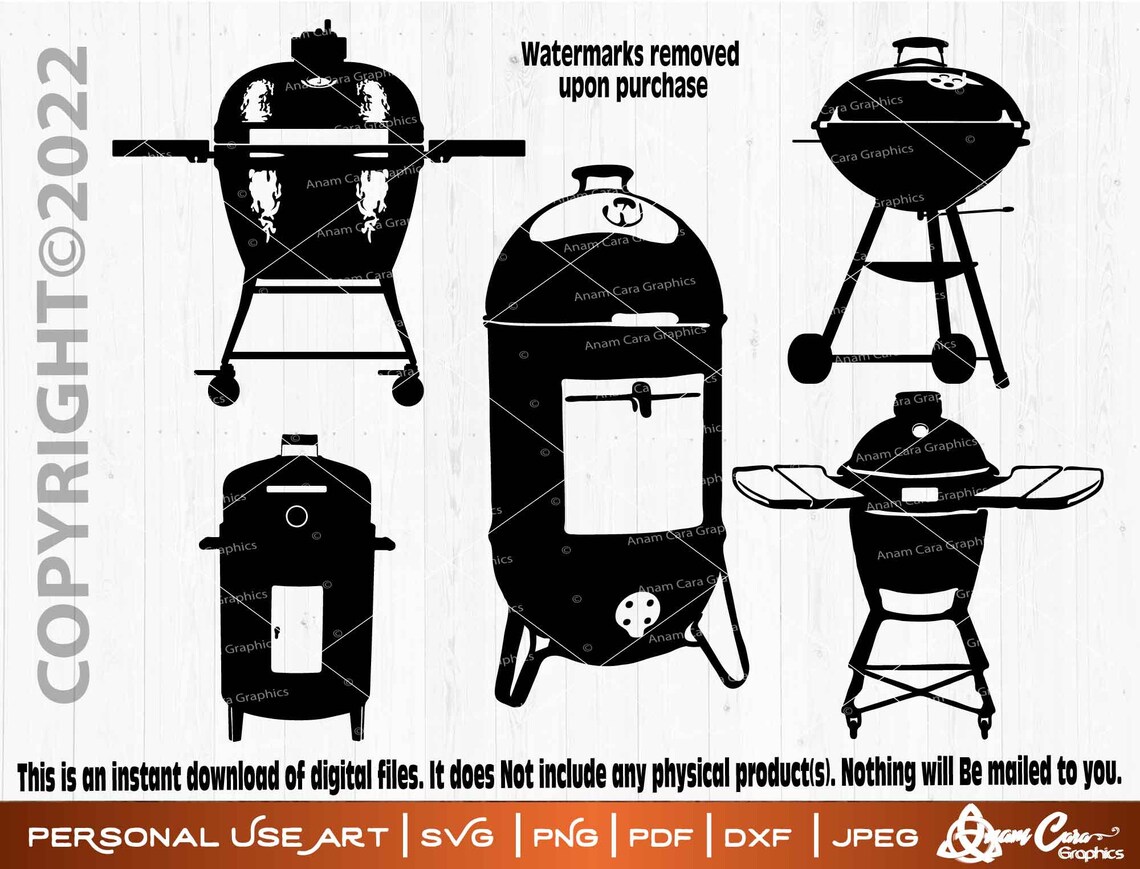 Bundle of 5 Hand Drawn Vertical Smokers and Grill SVG Cut or | Etsy