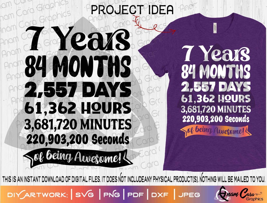7 Years of Being Awesome cut or Print Diyart Seventh 7th - Etsy