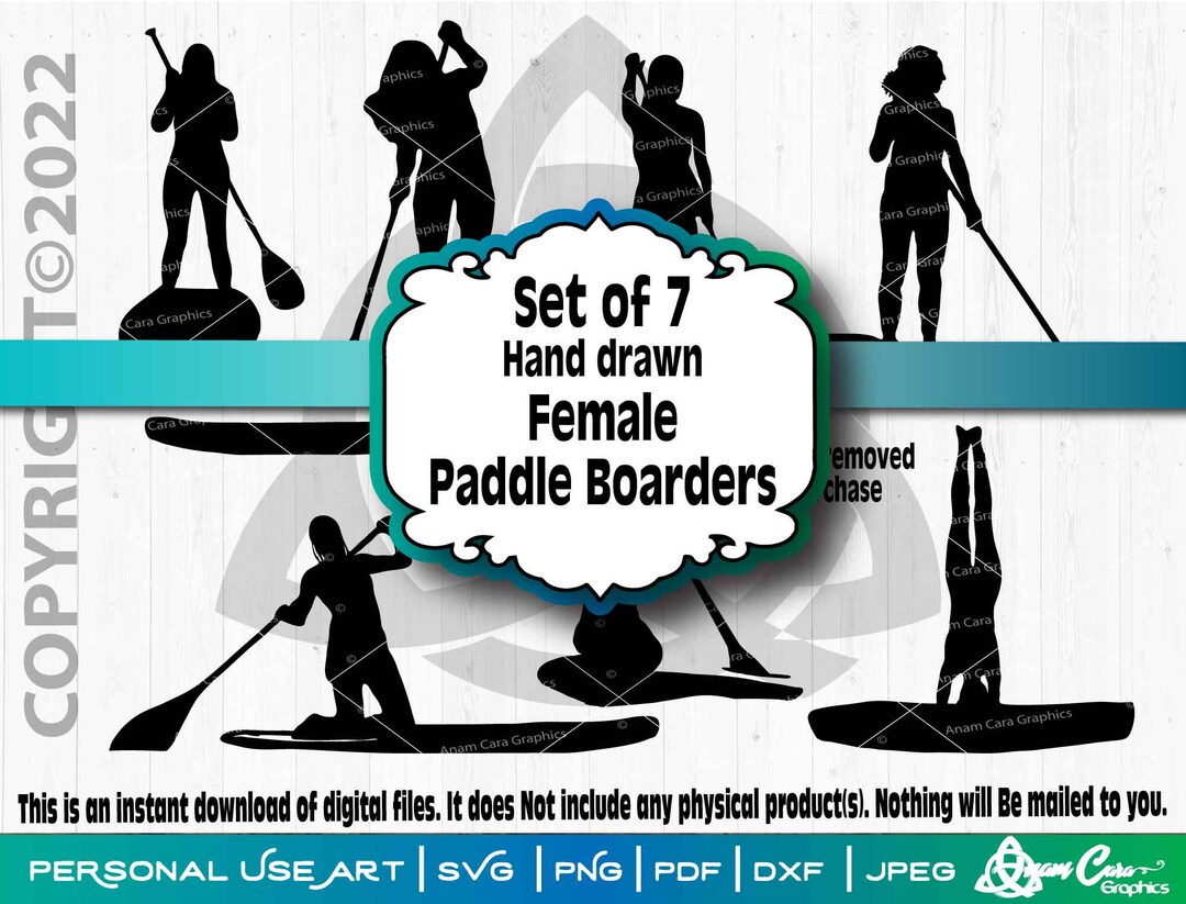 Bundle of 7 Hand Drawn Female Paddle Boarder Silhouettes SVG - Etsy