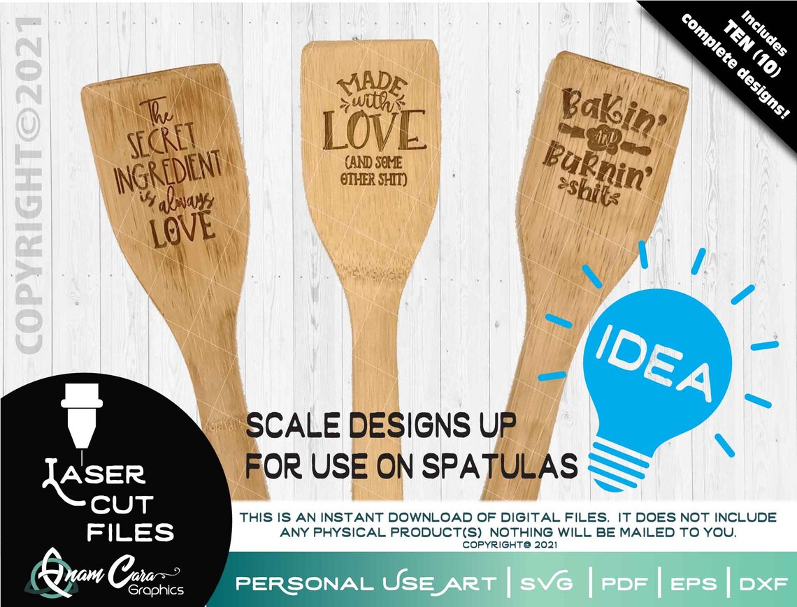 Funny Spoon/spatula Quotes Laser Ready Cut File - Bundle of 10 Designs ...