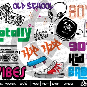 SVG Bundle 80's 90's Clipart Cut or Print ART Retro Player Old School ...