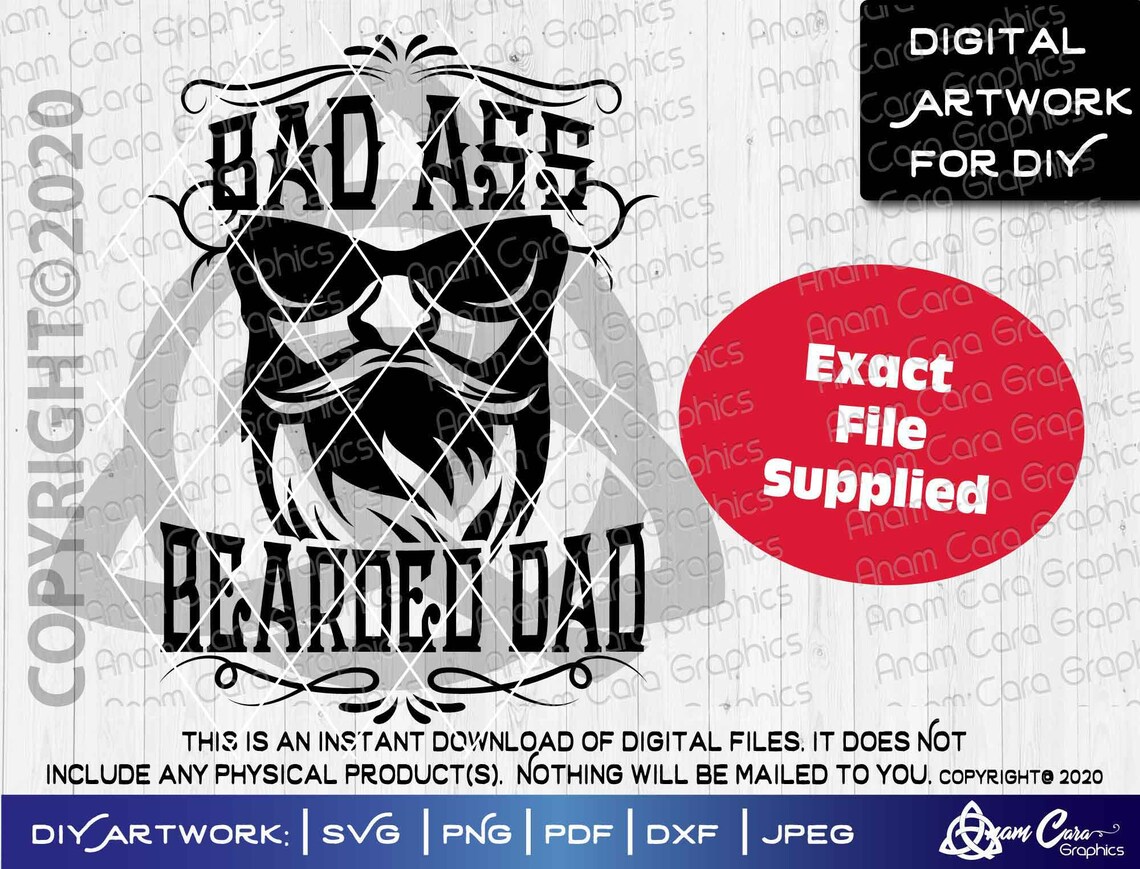 Bad Ass Bearded Dad SVG cut or Print DIYart Fun Dad | Etsy