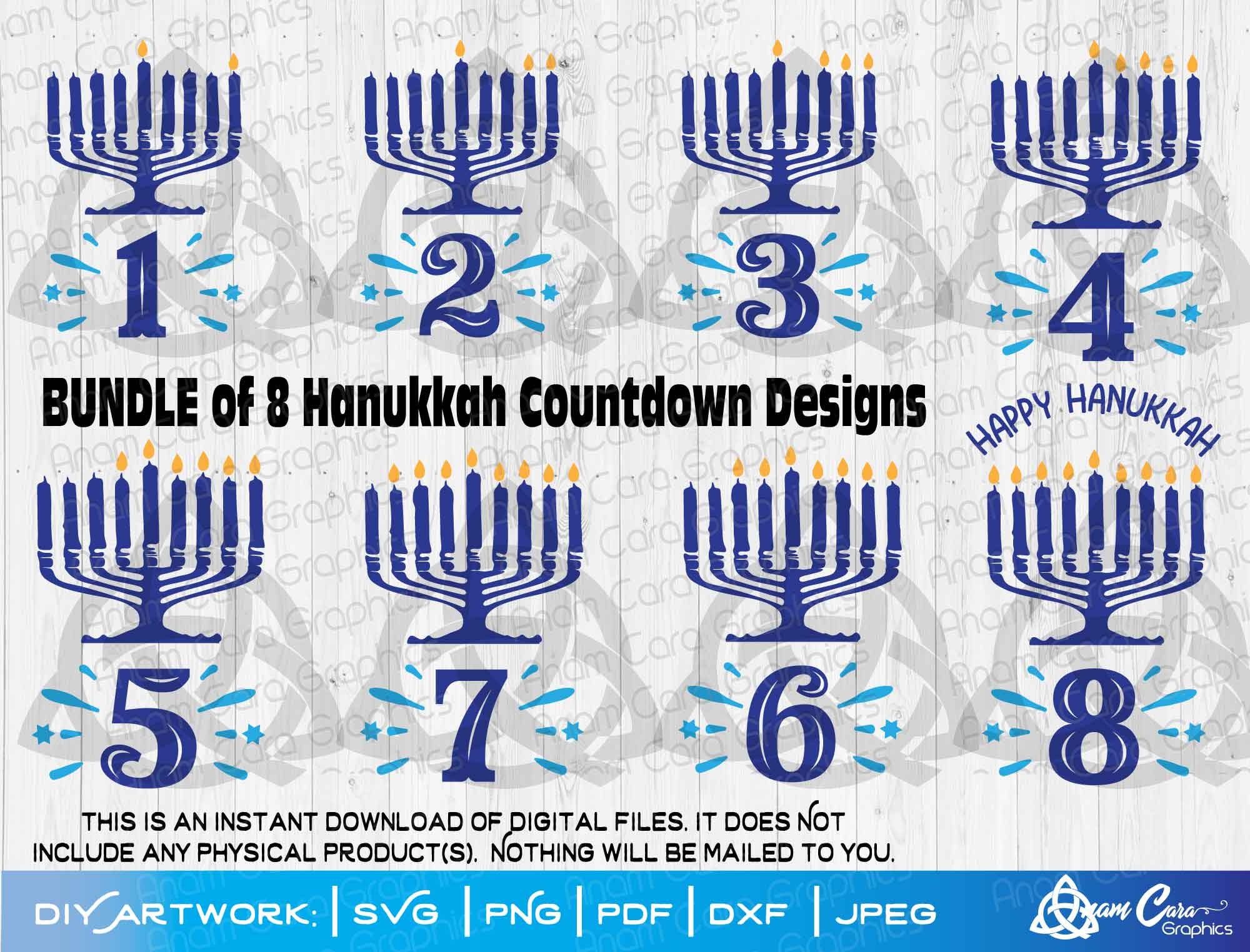 8 Hanukkah Countdown Designs SVG Cut or Print DIY Art - Etsy