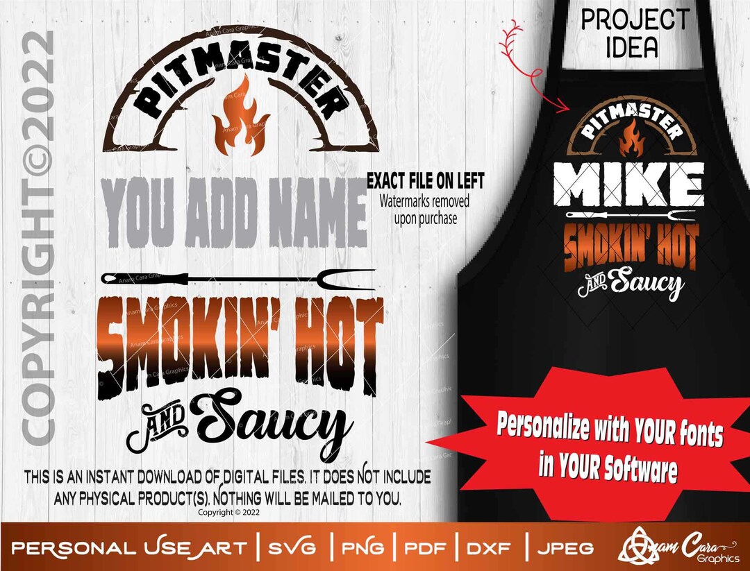 Pitmaster Smokin Hot and Saucy Open Split SVG Cut or Print Art Chef BBQ ...