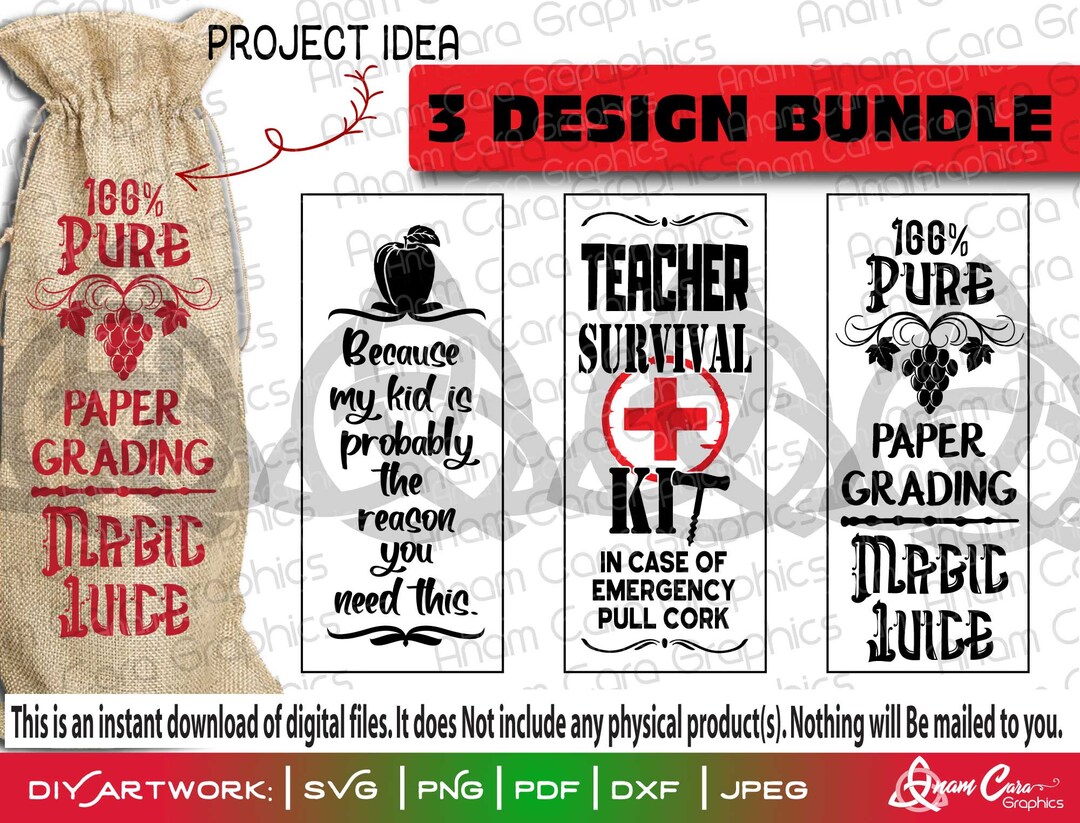 Bundle of 3 Teacher Wine Designs Cut or Print DIY Art Funny - Etsy