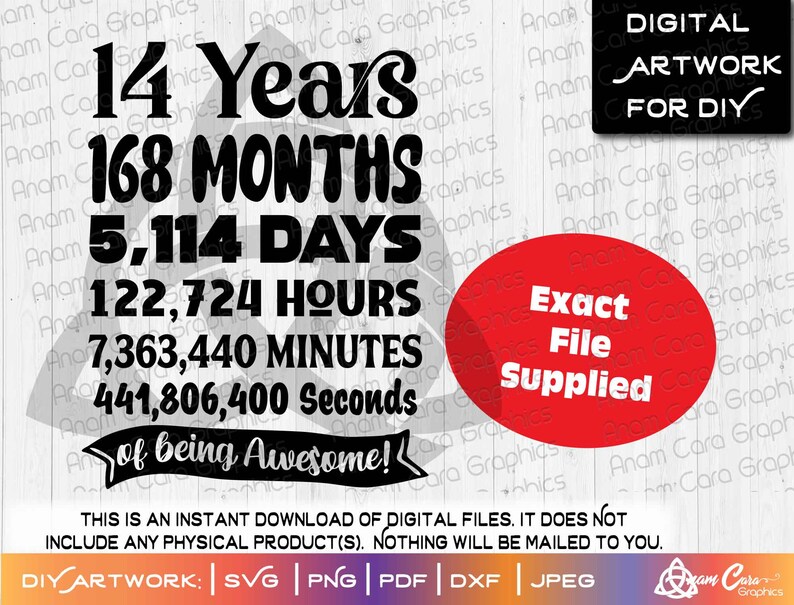 14 Years of Being Awesome |cut or Print Diyart | Fourteen 14th Turning ...
