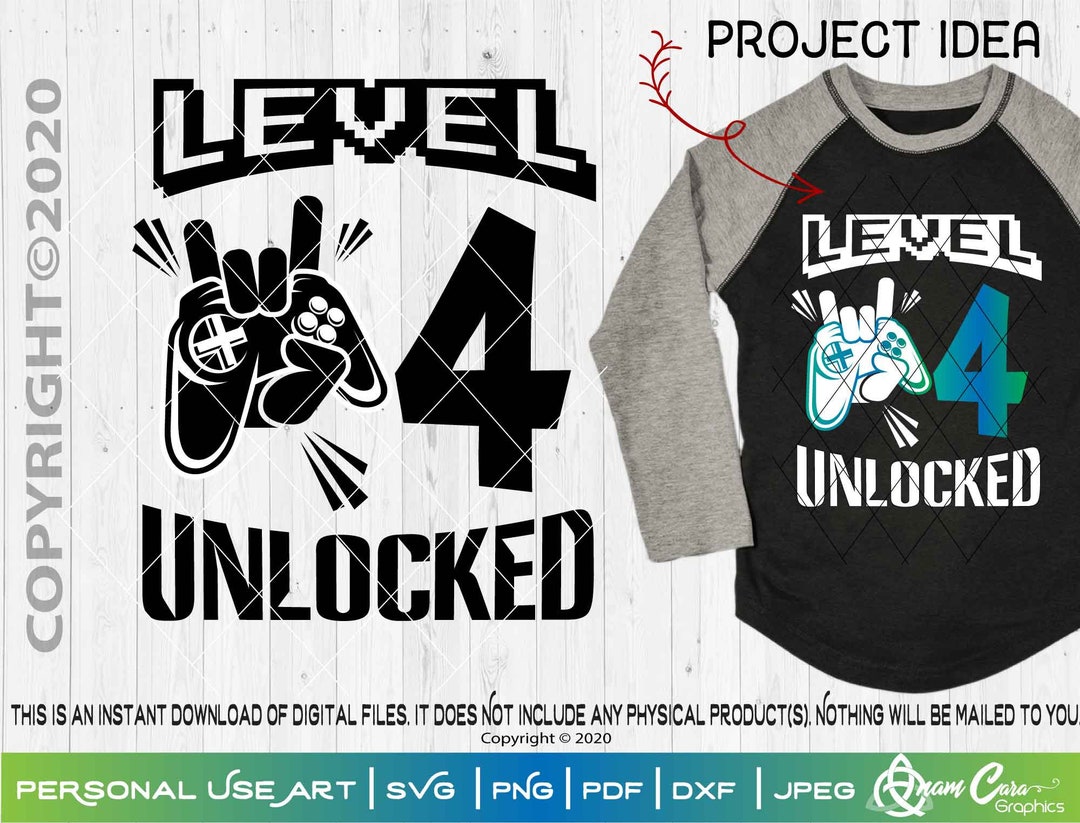 Level 4 Unlocked SVG Cut or Print DIY Art 4th Fourth Video - Etsy