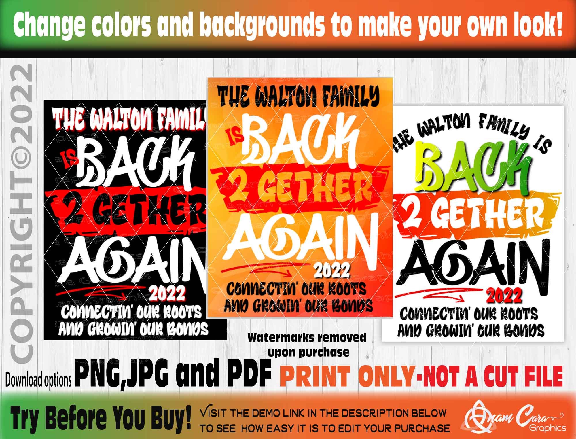 Back 2gether Again EDITABLE Print Design Family Reunion - Etsy