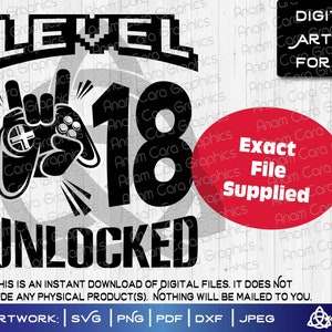 Level 18 Unlocked | SVG Cut or Print DIY Art| 18th Eighteen Video Game ...