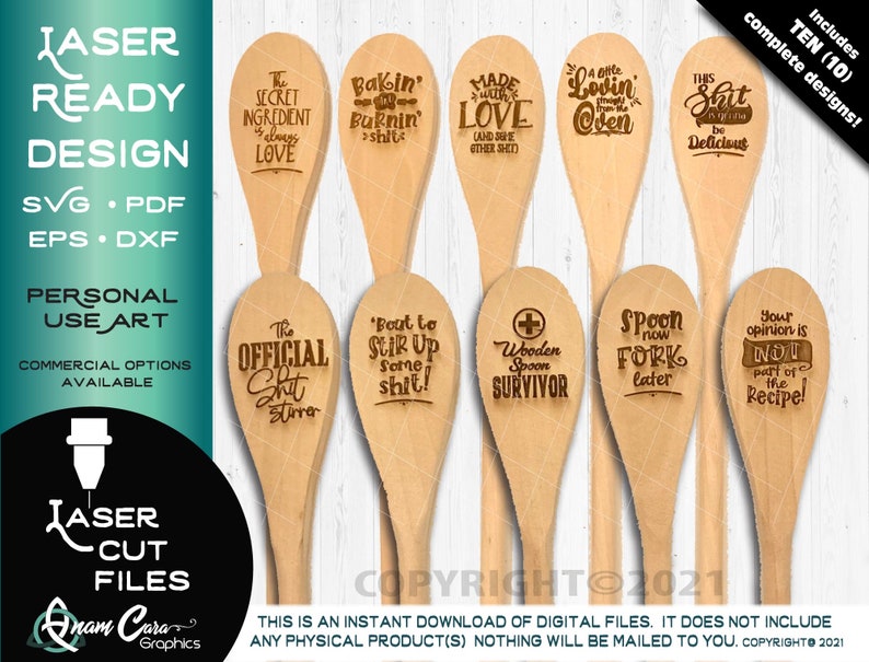 Funny Spoon/spatula Quotes Laser Ready Cut File - Bundle of 10 Designs ...