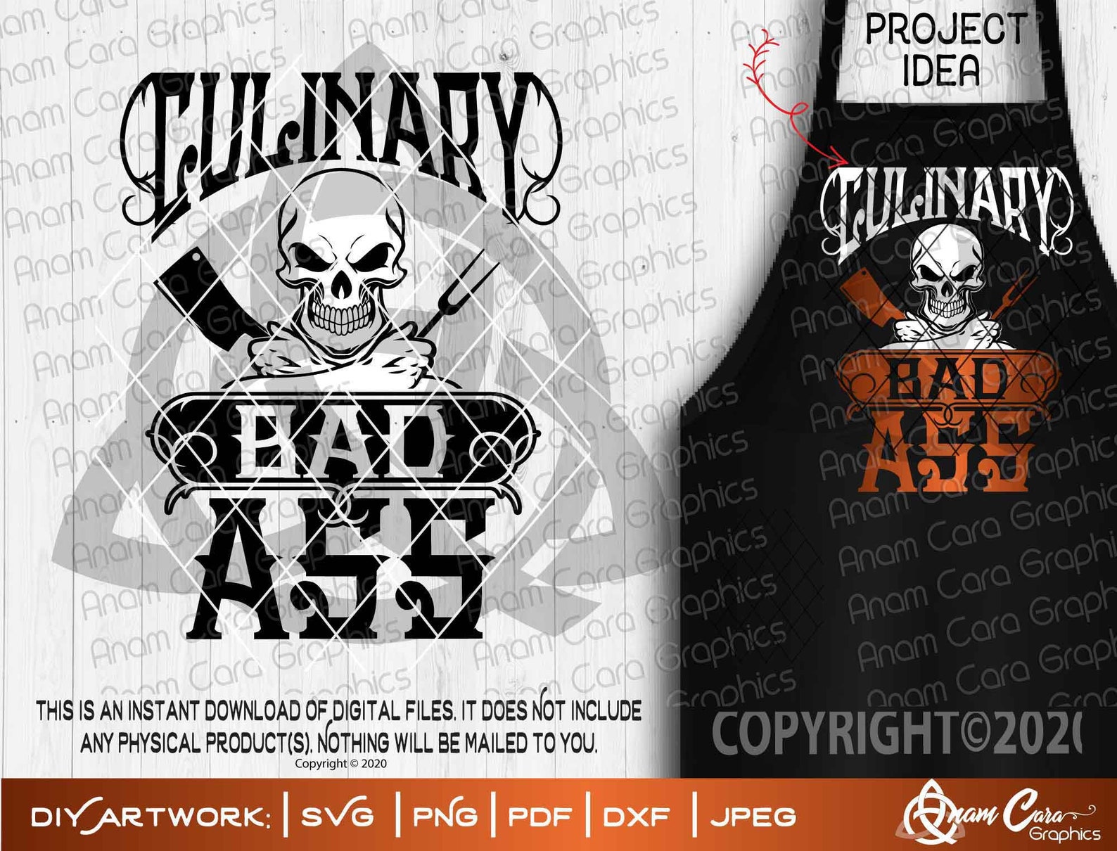 Culinary Bad Ass Skull cutorprint DIY Art Chef Cool Smoke | Etsy