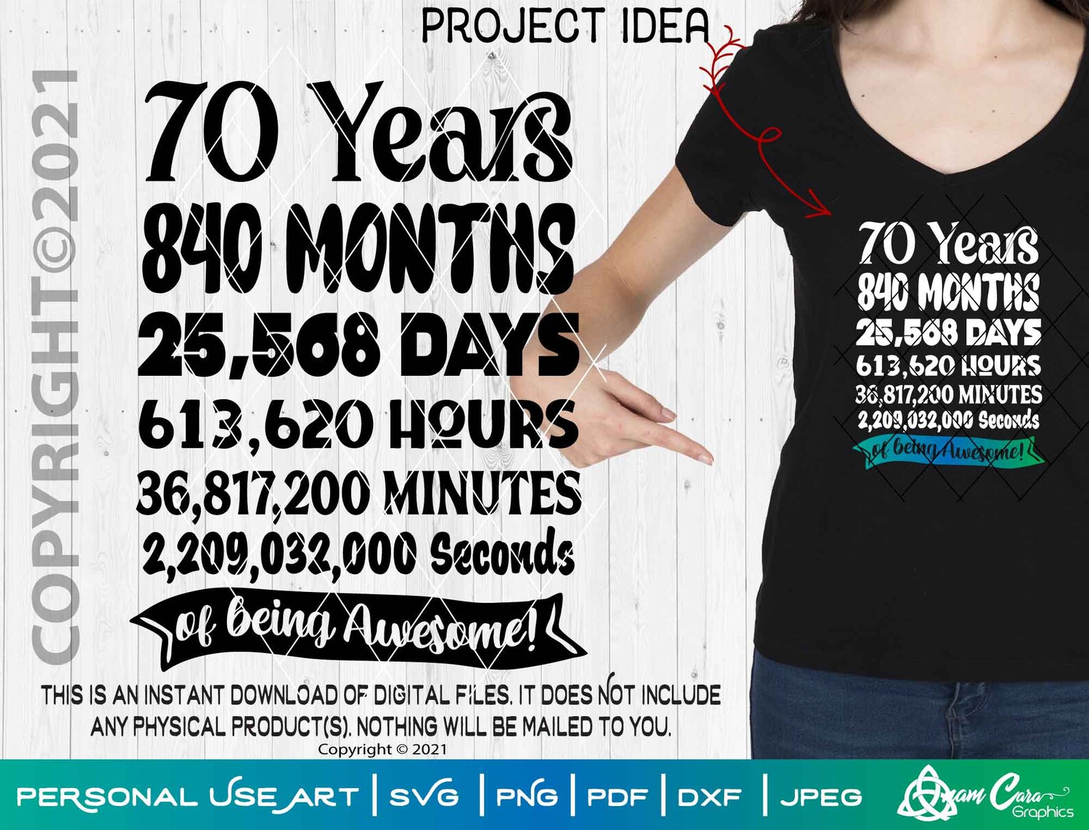 70 Years of Being Awesome Cut or Print DIYArt Seventy 70th | Etsy