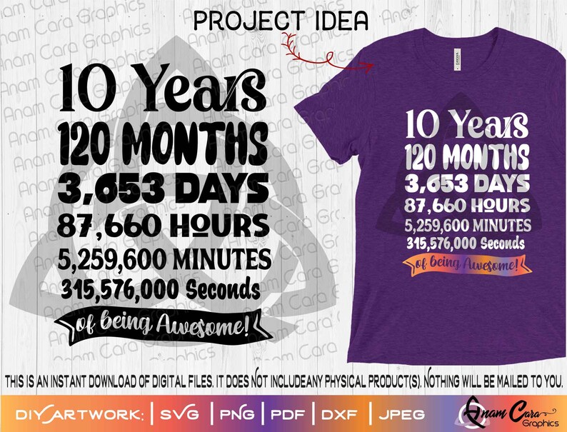 10 Years of Being Awesome |cut or Print Diyart | Tenth 10th I'm Turning ...