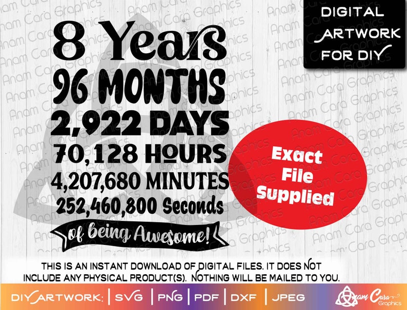 8 Years of Being Awesome |cut or Print Diyart | Eighth 8th I'm Turning ...