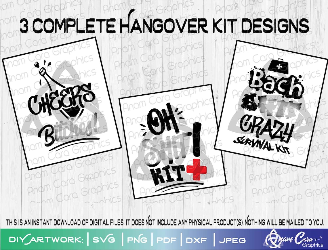 Bundle of 3 Hangover Kit Designs cut or Print Funny Adult - Etsy