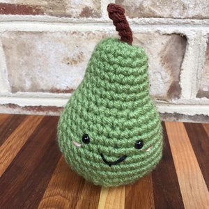 Pear Stress Ball, Soft Fruit Fidget Toy, Crochet Play Food, Anjou Green ...