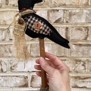 Rustic Primitive Crow, Crow Shelf Sitter, Primitive Crow Decor, Halloween Farmhouse Decor ...