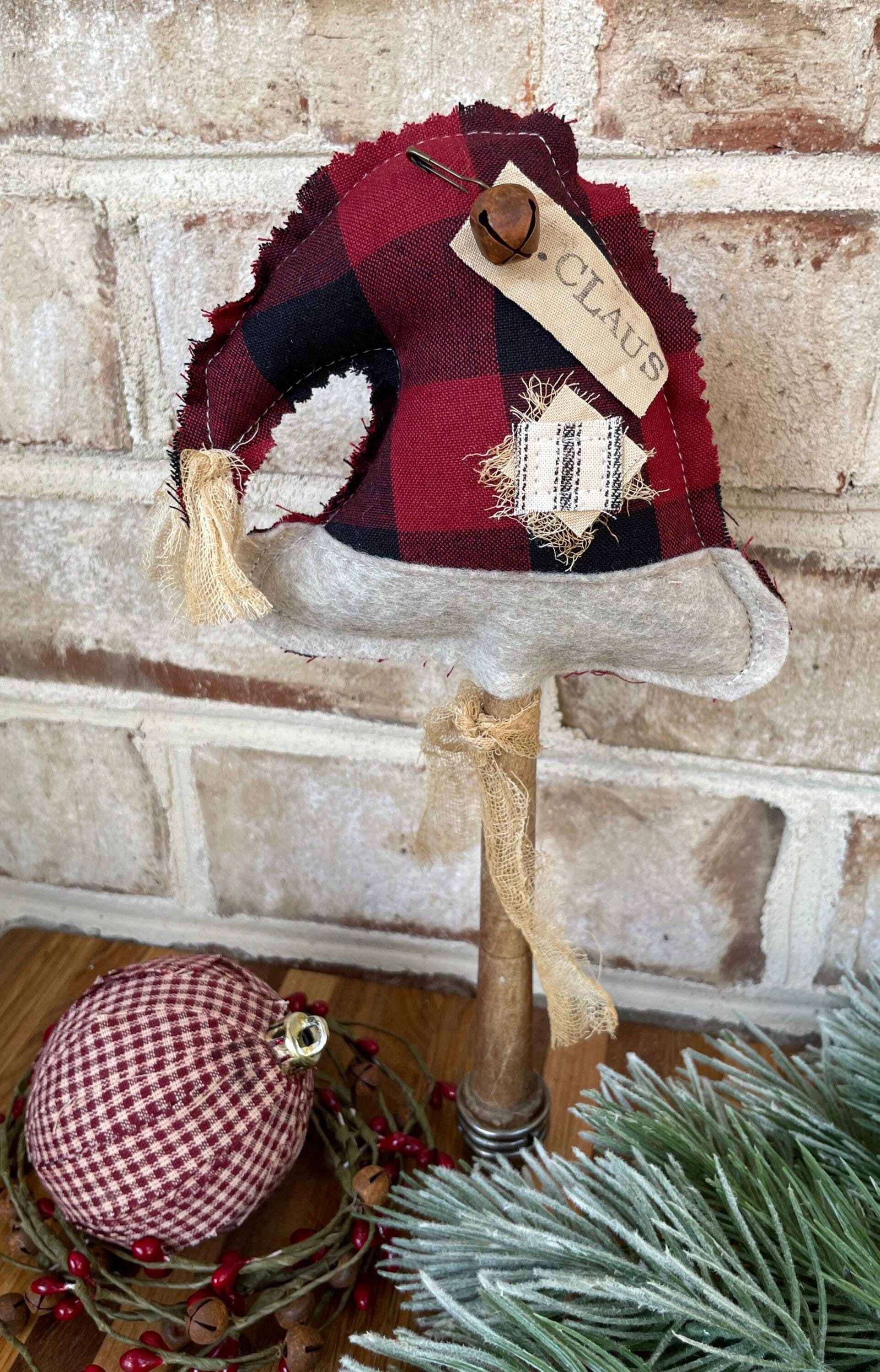 Primitive Santa Hat, Santa Hat Tiered Tray Decor, Farmhouse Christmas ...