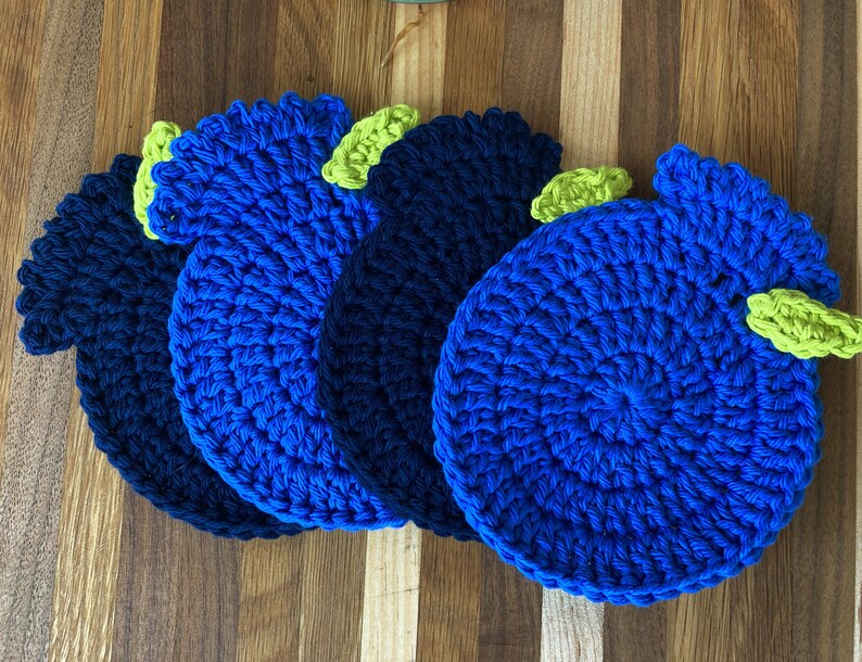 Blueberry Coasters Set, Crochet Drink Coasters, Blueberry Kitchen Decor ...