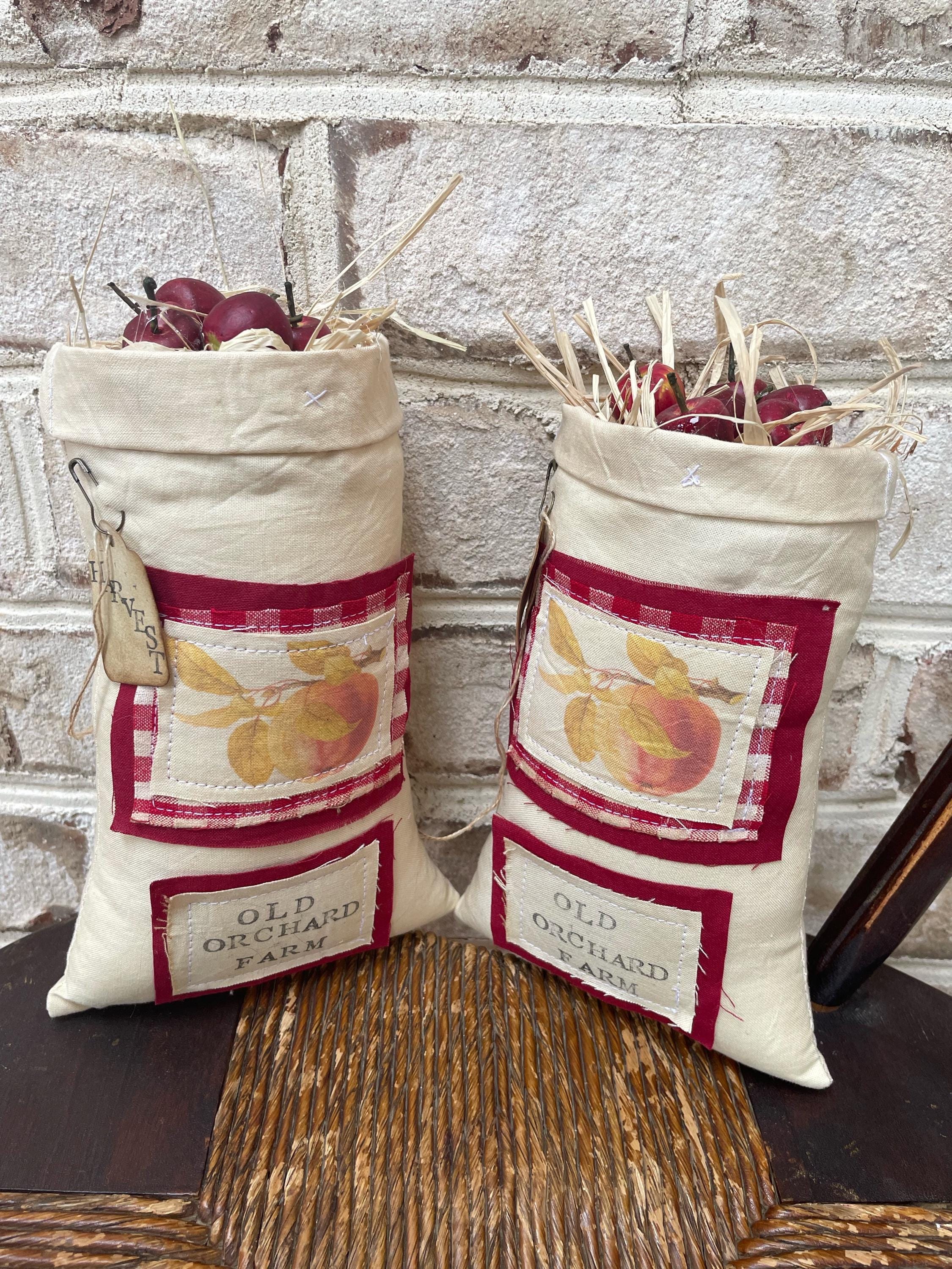 Primitive Apple Bowl Fillers, Fall Apple Decor, Mini Fall Sacks, Apples ...