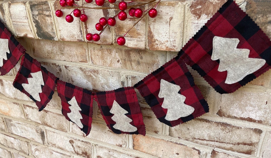 Rustic Christmas Tree Garland, Buffalo Plaid Christmas Decor, Cabin ...