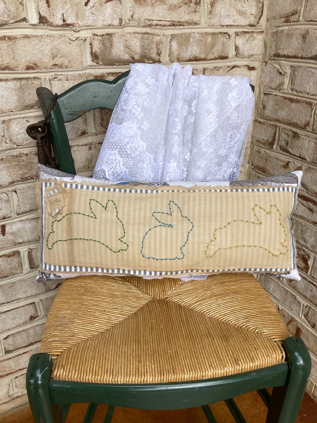 Embroidered Bunny Pillow, Farmhouse Easter Decor, Farmhouse Spring ...