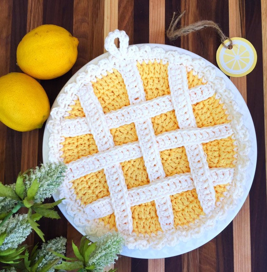 Crochet Pie Hot Pad, Pie Potholder, Lemon Kitchen Items, Lemon Trivet ...