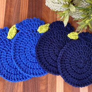 Blueberry Coasters Set, Crochet Drink Coasters, Blueberry Kitchen Decor ...
