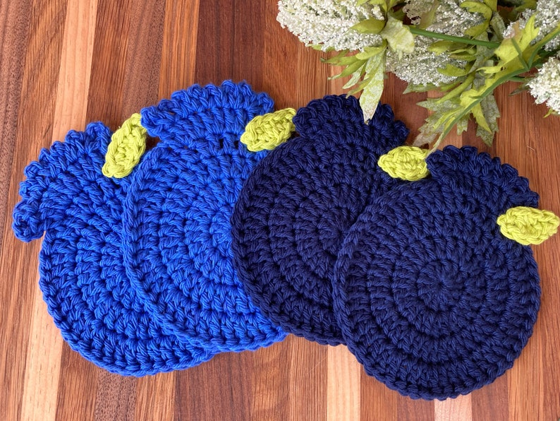 Blueberry Coasters Set, Crochet Drink Coasters, Blueberry Kitchen Decor ...