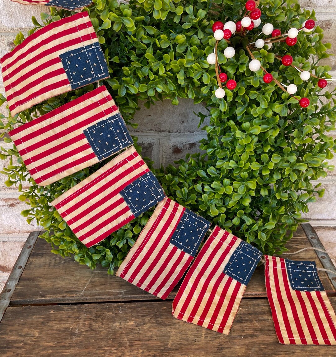 American Flag Garland, Vintage American Flag Banner, Primitive ...