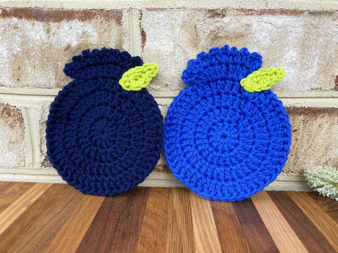 Blueberry Coasters Set, Crochet Drink Coasters, Blueberry Kitchen Decor ...