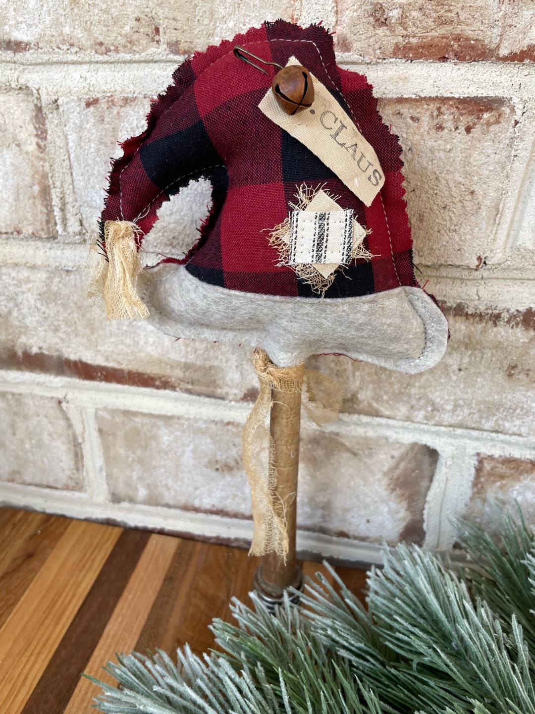 Primitive Santa Hat, Santa Hat Tiered Tray Decor, Farmhouse Christmas ...
