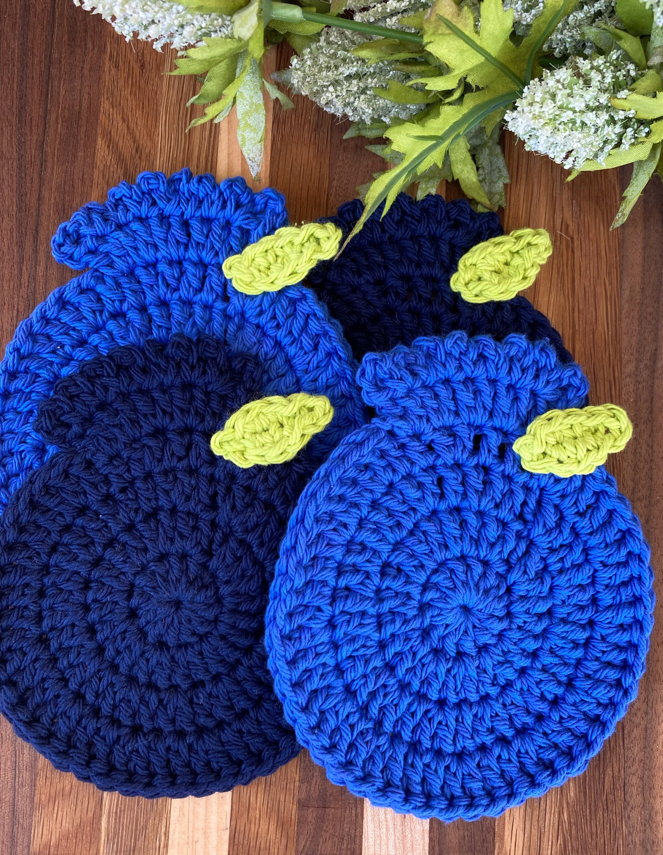 Blueberry Coasters Set, Crochet Drink Coasters, Blueberry Kitchen Decor ...