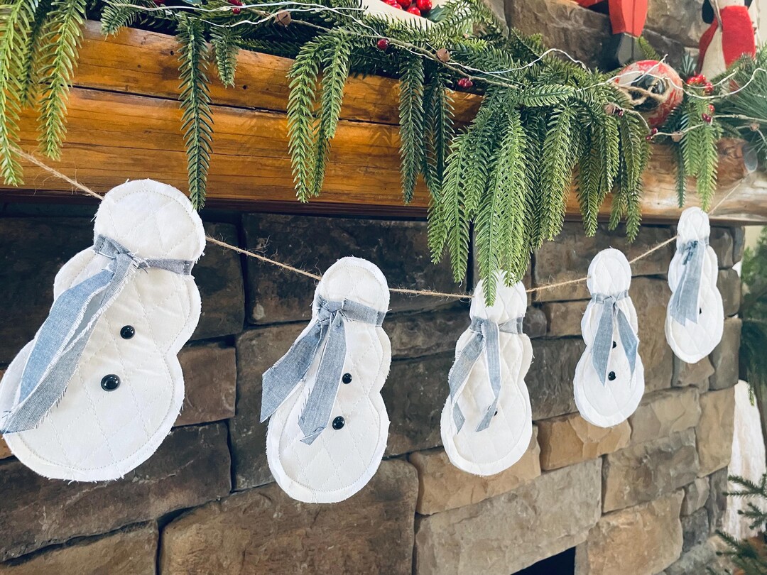 Snowman Garland, Snowman Banner for Mantel, Quilted Snowman Ornaments ...