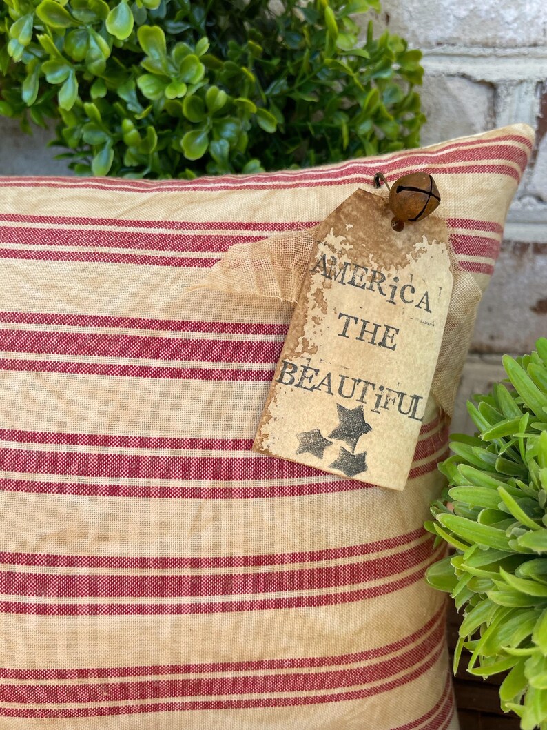 Primitive American Flag Pillow, Farmhouse Americana Cottage Style Throw ...