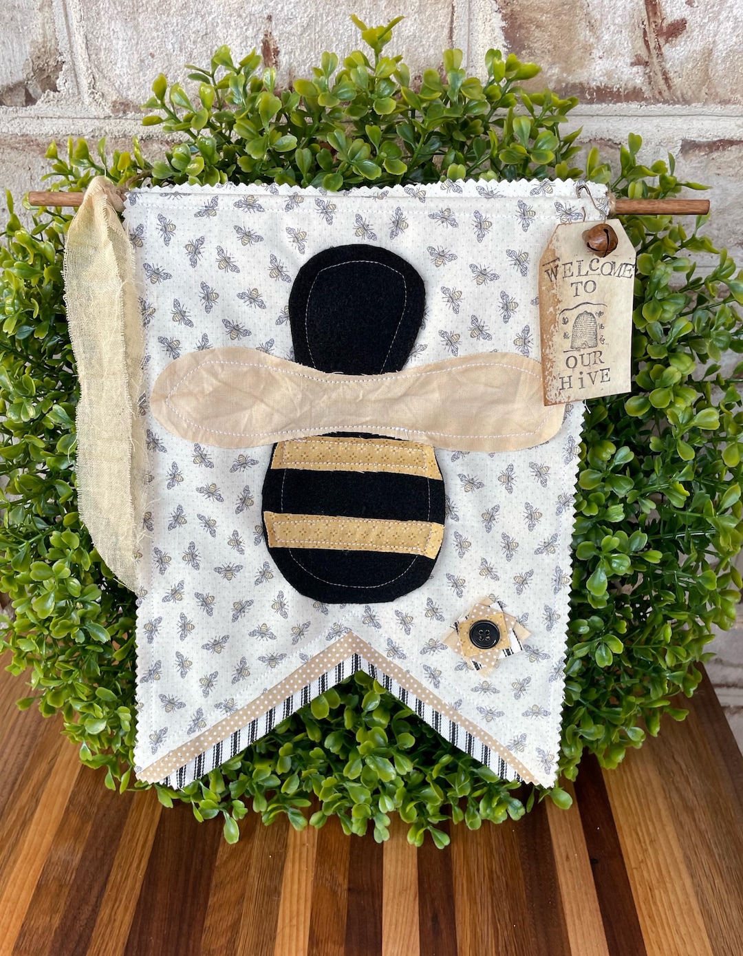 Bumble Bee Flag, Bee Pennant, Bee Door Greeter, Primitive Bee Wall ...