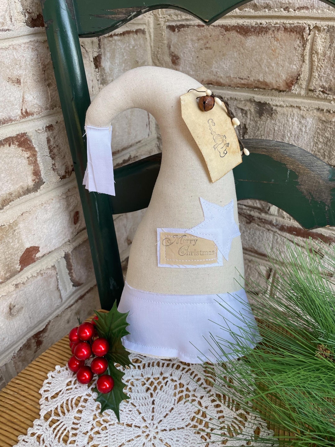 Primitive Santa Hat, Beige Santa Hat, Neutral Santa Decor, Rustic ...