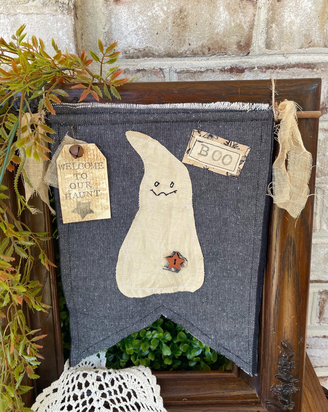Ghost Flag, Ghost Wall Hanging, Hanging Ghosts Halloween, Primitive ...