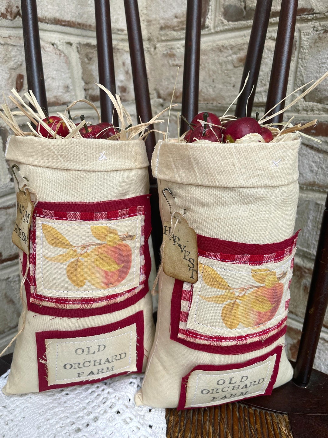 Primitive Apple Bowl Fillers, Fall Apple Decor, Mini Fall Sacks, Apples ...