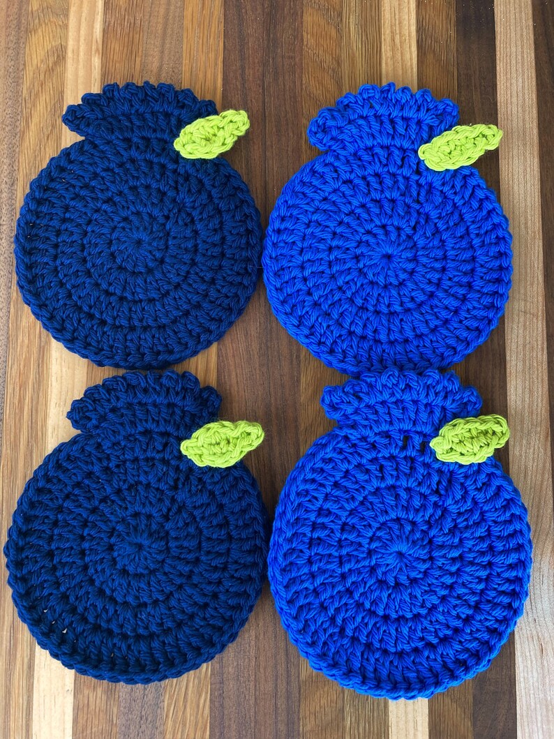 Blueberry Coasters Set, Crochet Drink Coasters, Blueberry Kitchen Decor ...