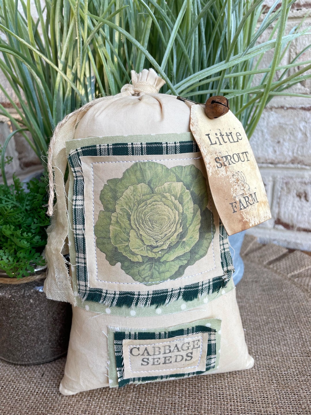 Seed Sack Pillows, Miniature Seed Sacks, Cabbage Decor, Cabbage Seeds ...