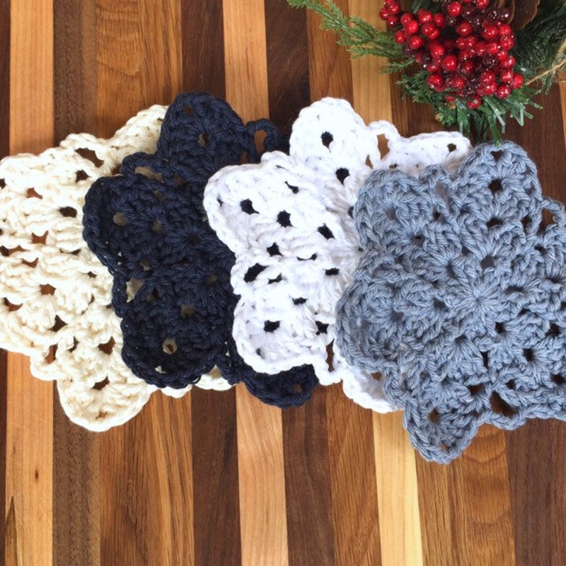 Blue Snowflake Crochet Coaster - Etsy