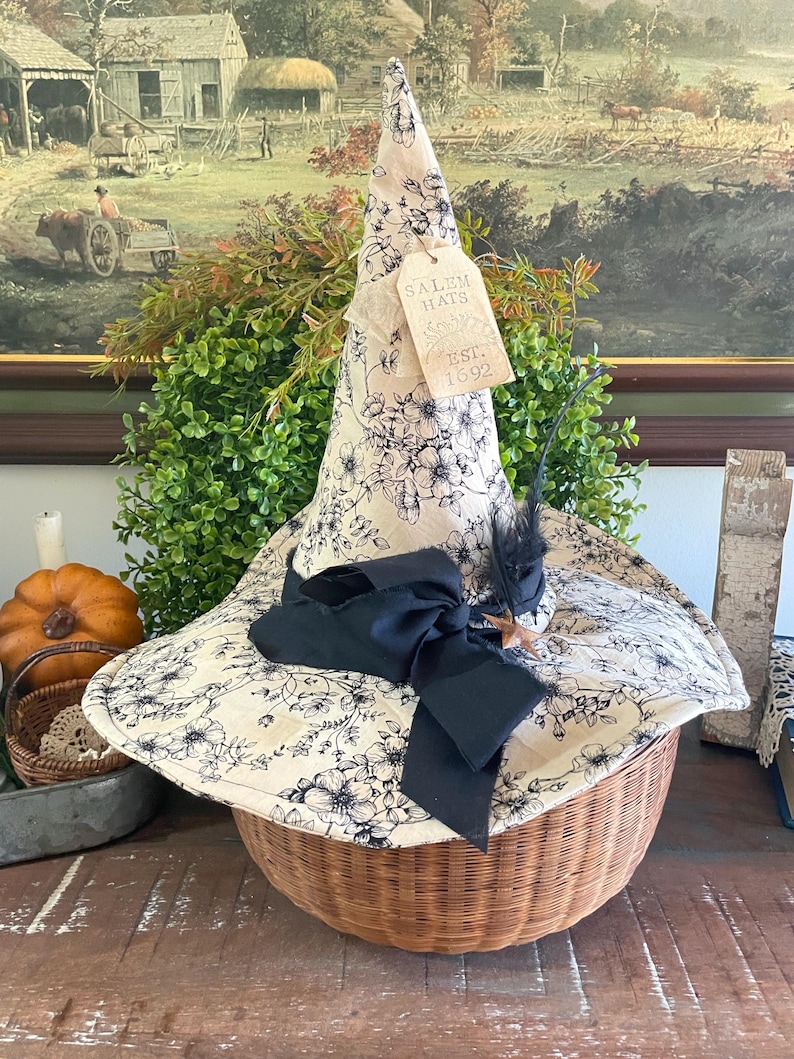 Primitive Witch Hat, Rustic Witch Hat, Large Witch Hat, Floral Witch ...