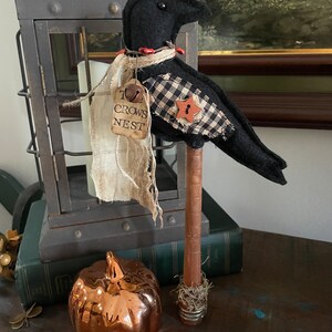 Rustic Primitive Crow, Crow Shelf Sitter, Primitive Crow Decor, Halloween Farmhouse Decor ...