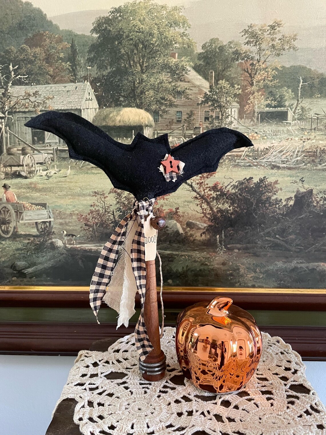Primitive Black Bats, Primitive Bat on Stand, Bats for Halloween Decor ...