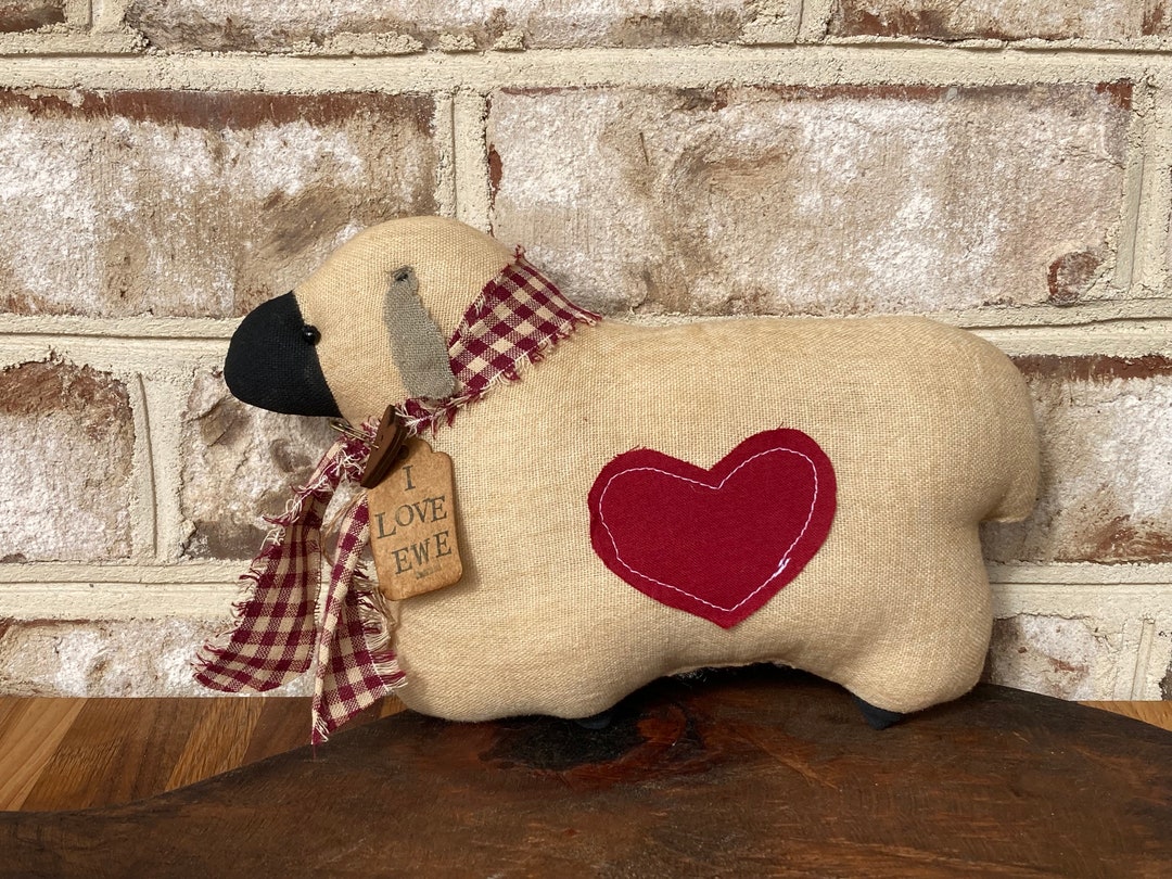 Valentines Sheep, Primitive Sheep Decor, Valentine Shelf Sitter ...
